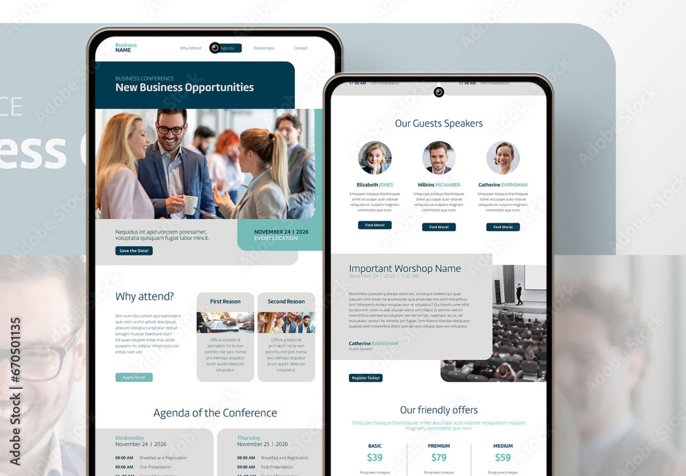 Business Conference Email Newsletter with Turquoise Accents Stock ...