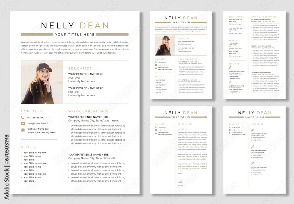 Resume Design Layout with Brown Accents Stock Template | Adobe Stock