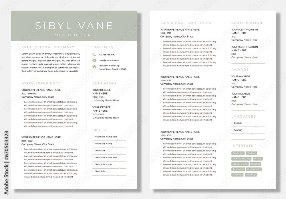 Simple Resume Template Design Stock Template | Adobe Stock