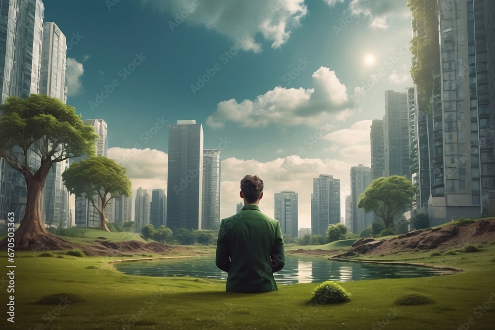 Sustainable environment concept. The image depicts human thinking ...