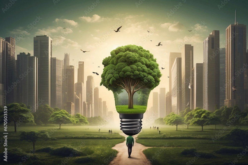 Sustainable environment concept. The image depicts human thinking ...
