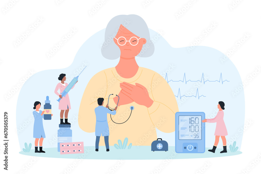 Heart attack, cardiology vector illustration. Cartoon tiny doctors ...