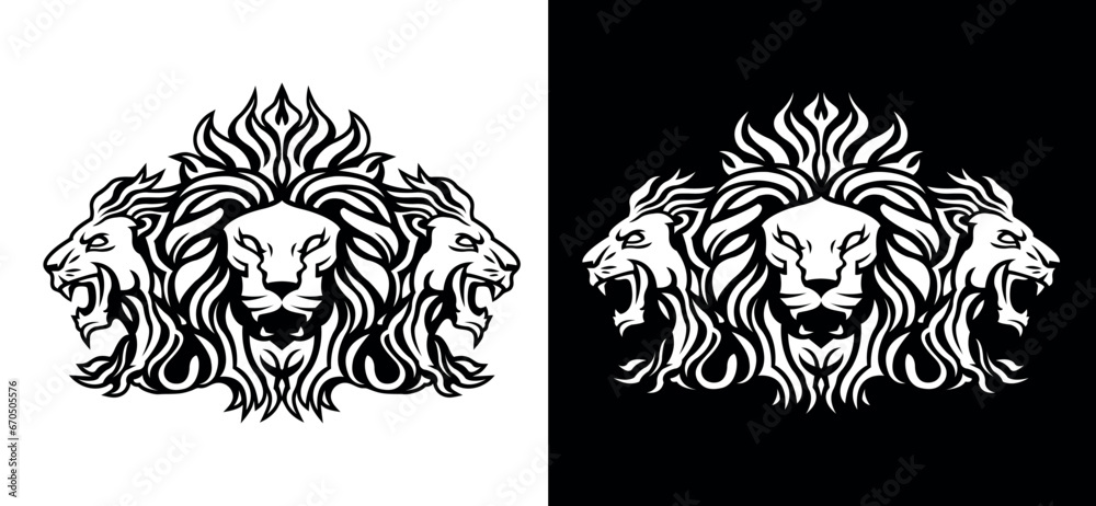 Lion King heads mascot front and side view company logo vector line art ...
