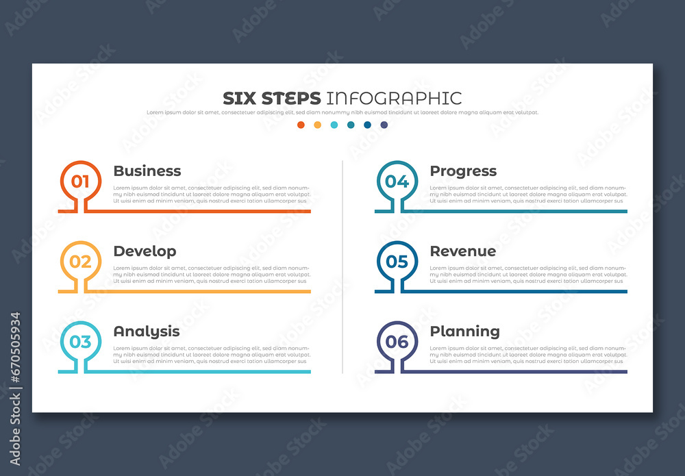 Colorful Six Steps Infographic Layout Stock Template | Adobe Stock
