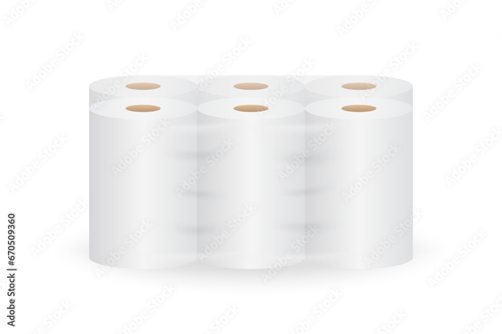 Toilet paper package white mockup with transparent packaging. Hygiene ...