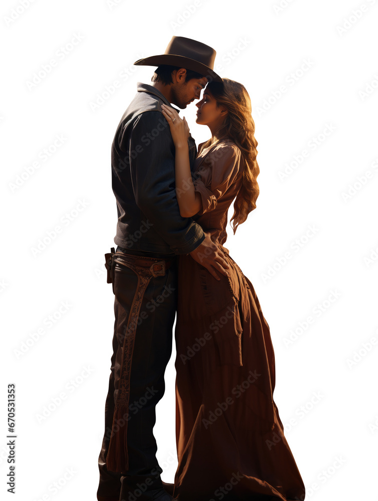 Western couple in love. Cowboy and cowgirl. Transparent background ...