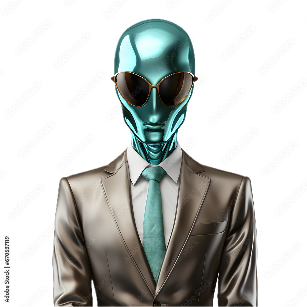 Alien in businessman suit on transparent background, png Stock ...