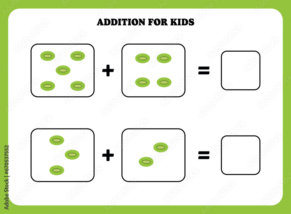 Addition page for kids. Educational math game for children with kiwi ...