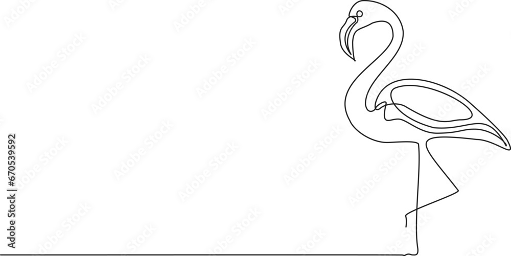 continuous single line drawing of flamingo, line art vector ...