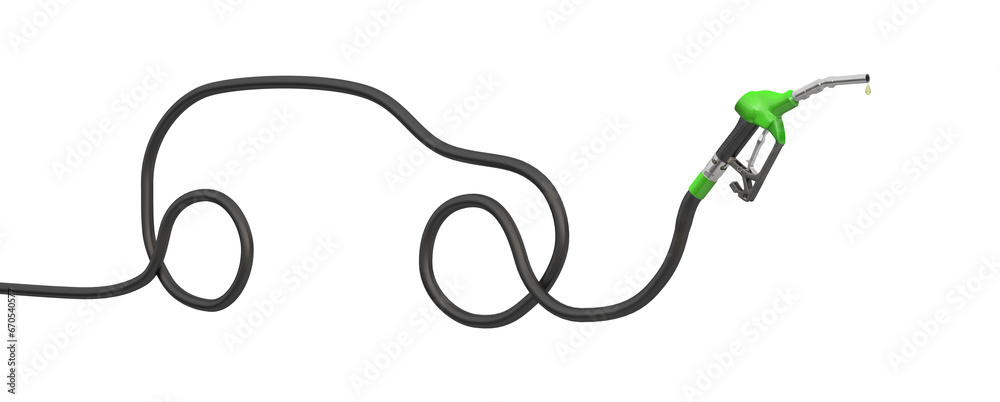 Fuel hose and metering nozzle from the gas pump on a white background ...