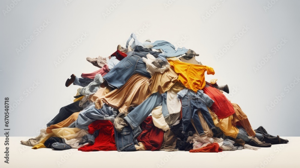 Separate clothing falling at the big pile of clothes on a white ...