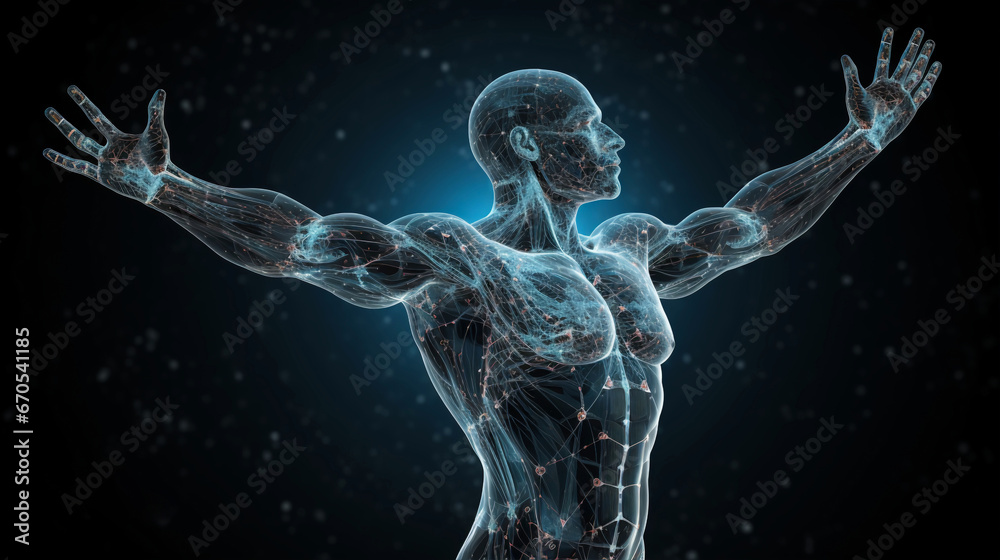 Neuroscience. Illustration of the human body and its neuronal ...