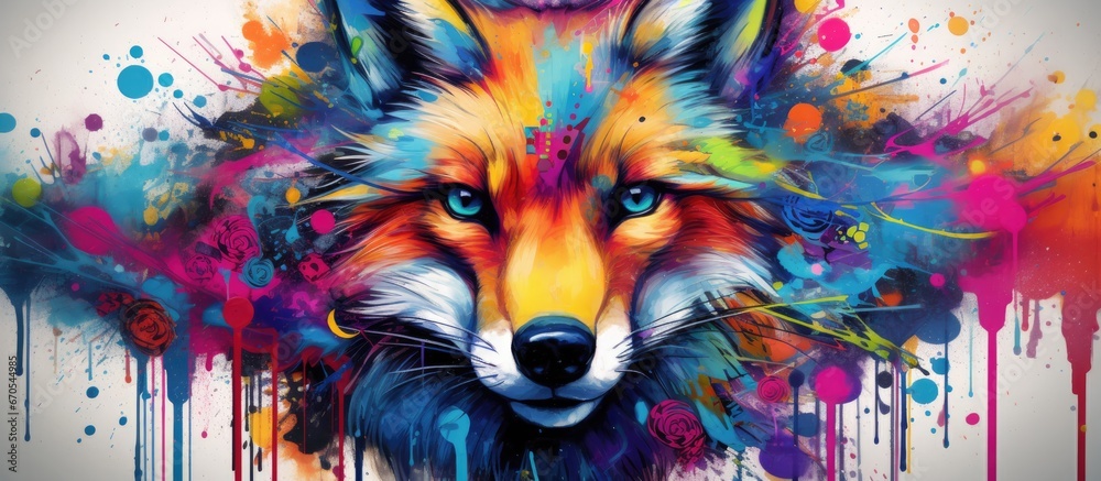 Abstract various colorful graffiti paintings of fox animal, Generative ...