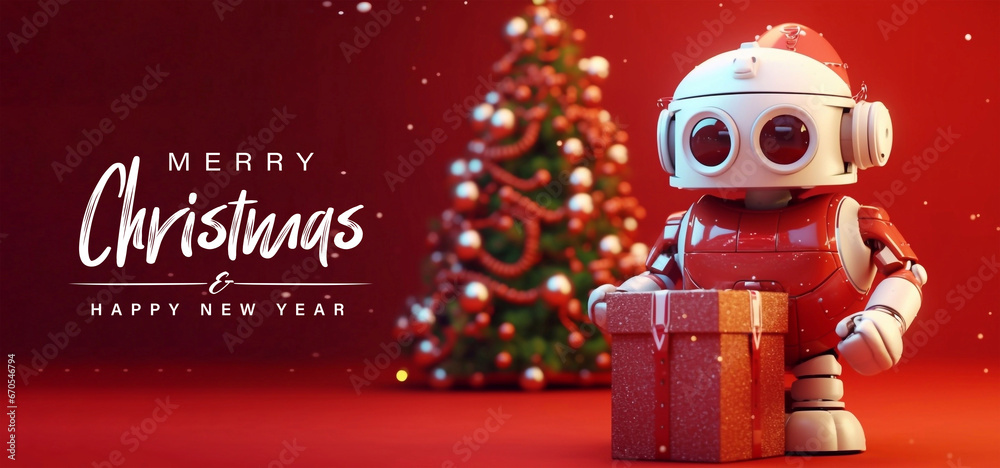 Retro Robot Toy Celebrating Christmas with Festive Christmas Background ...