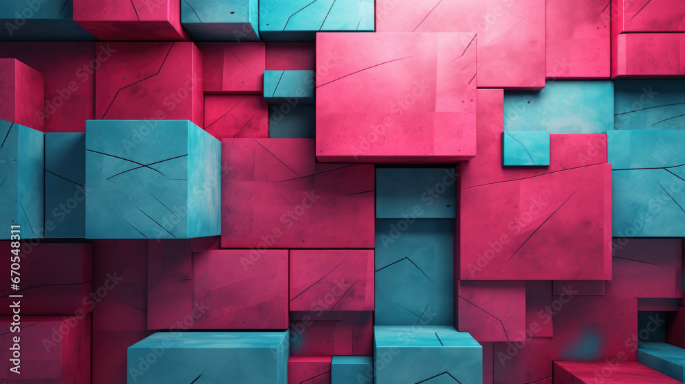 Concret as geometric blocks and cuboid in turquoise and pink pattern ...