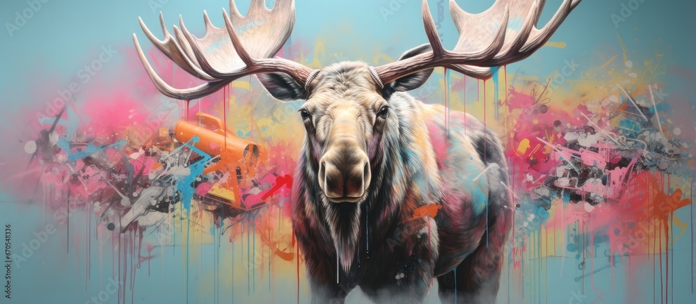 Abstract various colorful graffiti paintings of moose animal ...