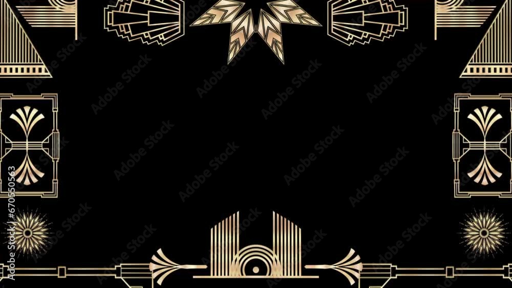 Art Deco Gatsby Golden Black Partitions animation. Incl ALPHA MATTE ...