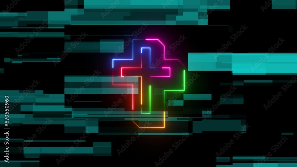Neon glowing plus symbol icon simple positive plus icon animated on ...