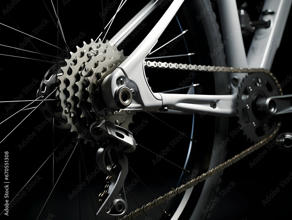 Different parts of a bicycle, chain, seat, disk brake, tire, handle and ...