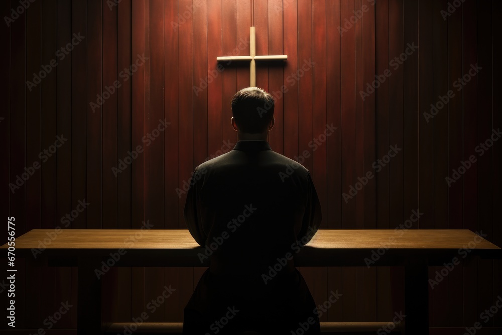 Solemn Prayer: Priest in Contemplation before the Cross Stock Photo ...