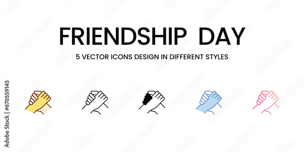 Friendship day Icons Design in Five style with Editable Stroke. Line ...