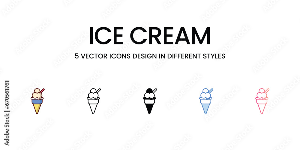 Ice Cream Icons Design in Five style with Editable Stroke. Line, Solid ...