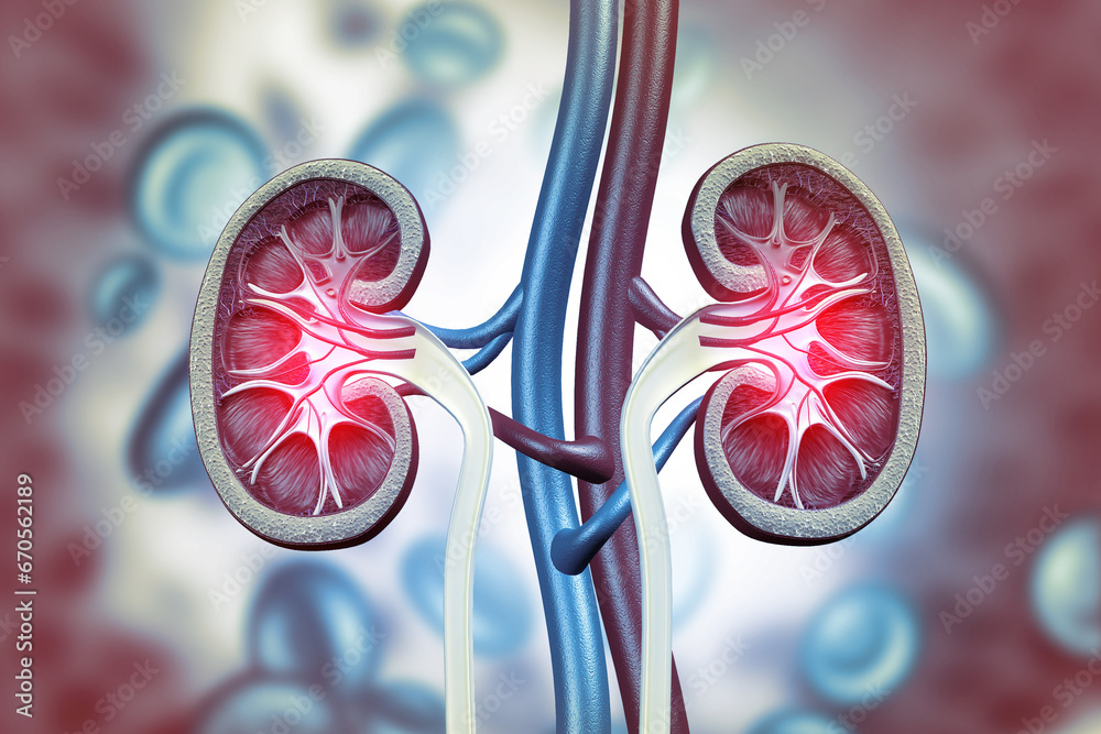 human kidneys cross-section, Medically accurate 3d illustration Stock ...