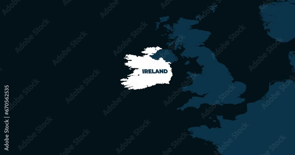 World Map Zoom In To Ireland. Animation in 4K Video. White Ireland ...