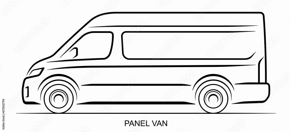 Panel van silhouette isolated on white background. Side view of the ...