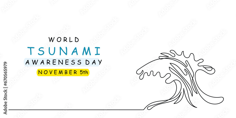 World Tsunami awareness day line art poster. Natural disasters ...