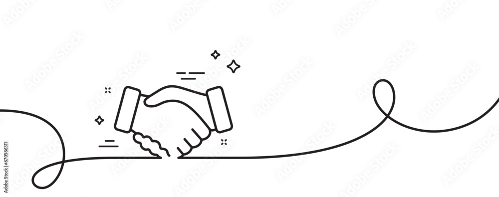 Handshake line icon. Continuous one line with curl. Hand gesture sign ...