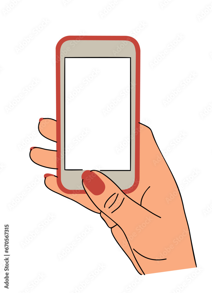 Hands holding mobile phone. Fingers touching, scrolling smartphone screen, using applications ...