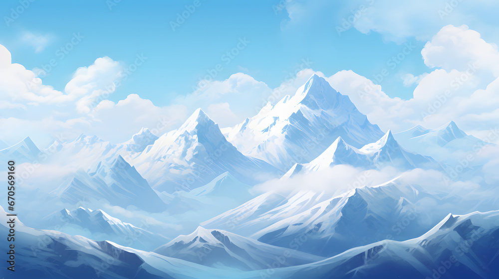 Snow-covered mountain range, anime style, nature background, anime ...
