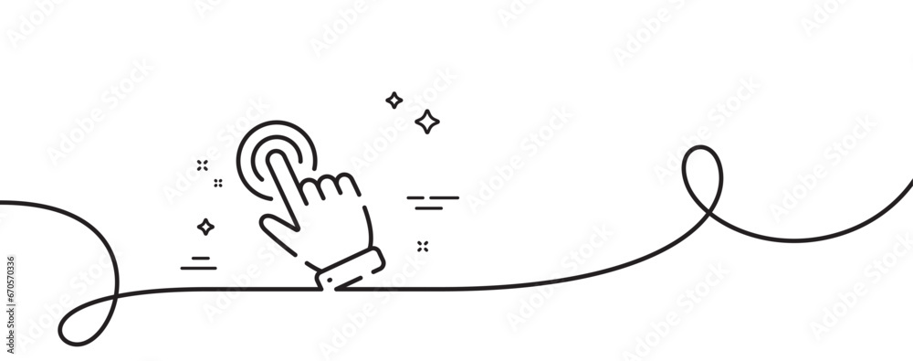 Hand cursor line icon. Continuous one line with curl. Click action sign. Finger pointer symbol ...