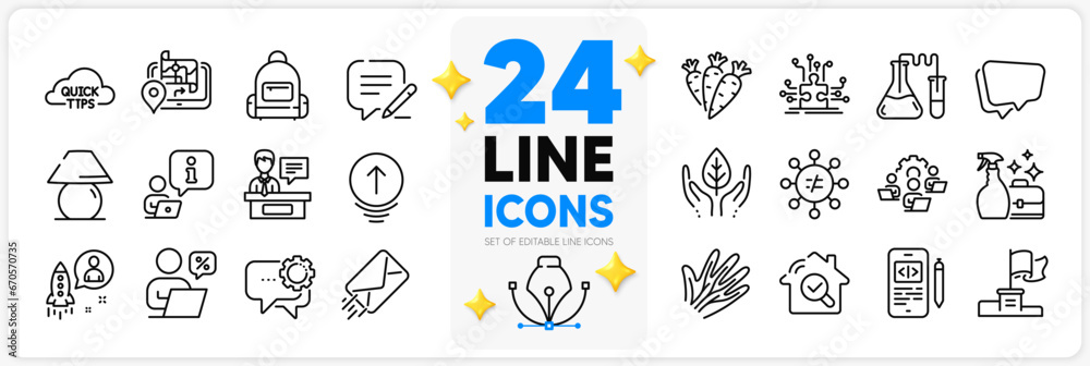 Vetor de Icons set of Gps, Inspect and Write line icons pack for app with E-mail, Speech bubble ...