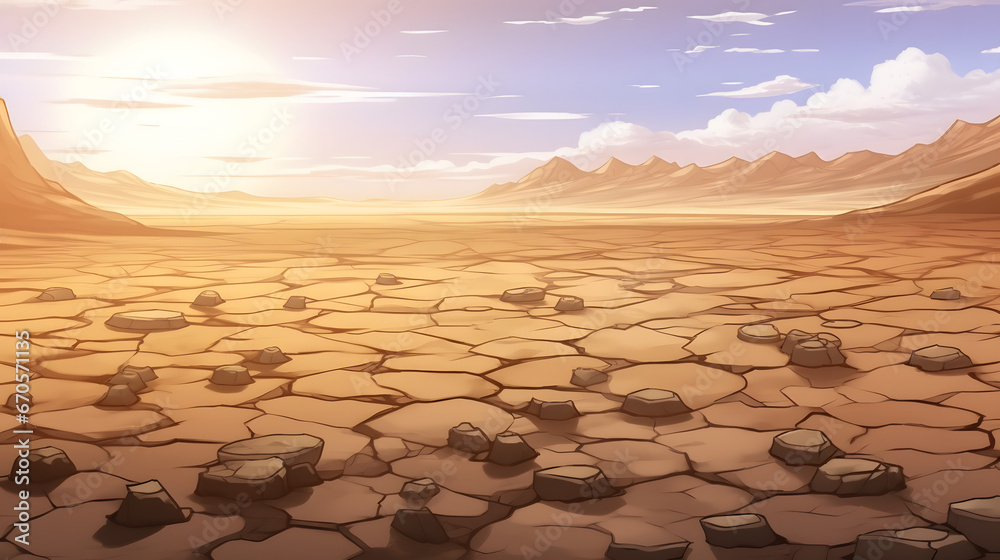 Cracked desert ground after a rainstorm, anime style, nature background ...