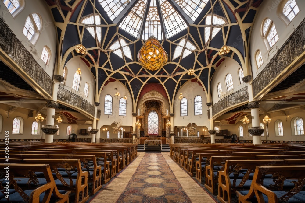 Divine Sanctuary: Interior of a Grand Jewish Synagogue with Stained ...