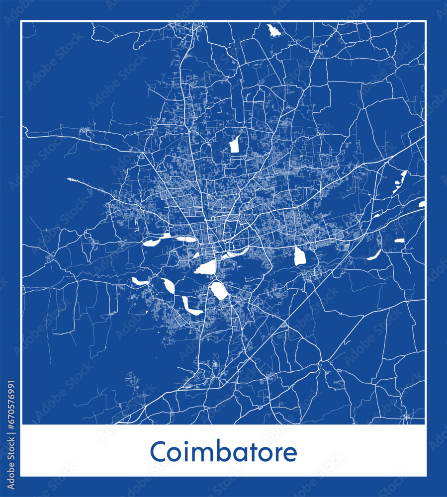 Coimbatore India Asia City map blue print vector illustration Stock ...
