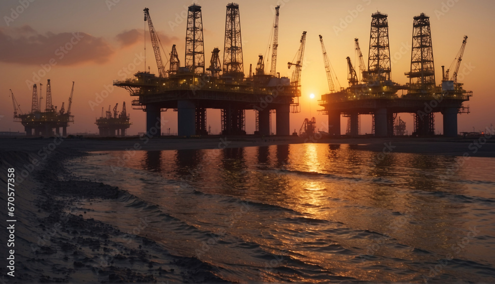 Drilling rigs for oil and gas production. Drilling rigs extract oil at ...