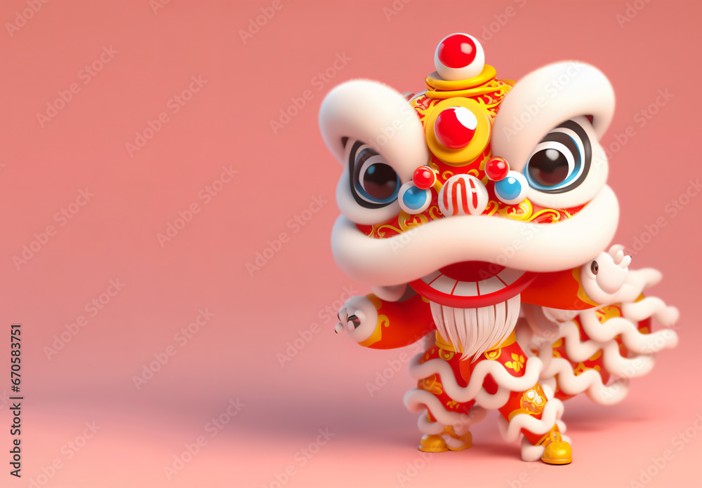 Cute lion dance, Chinese traditional lion dance performance, New Year ...