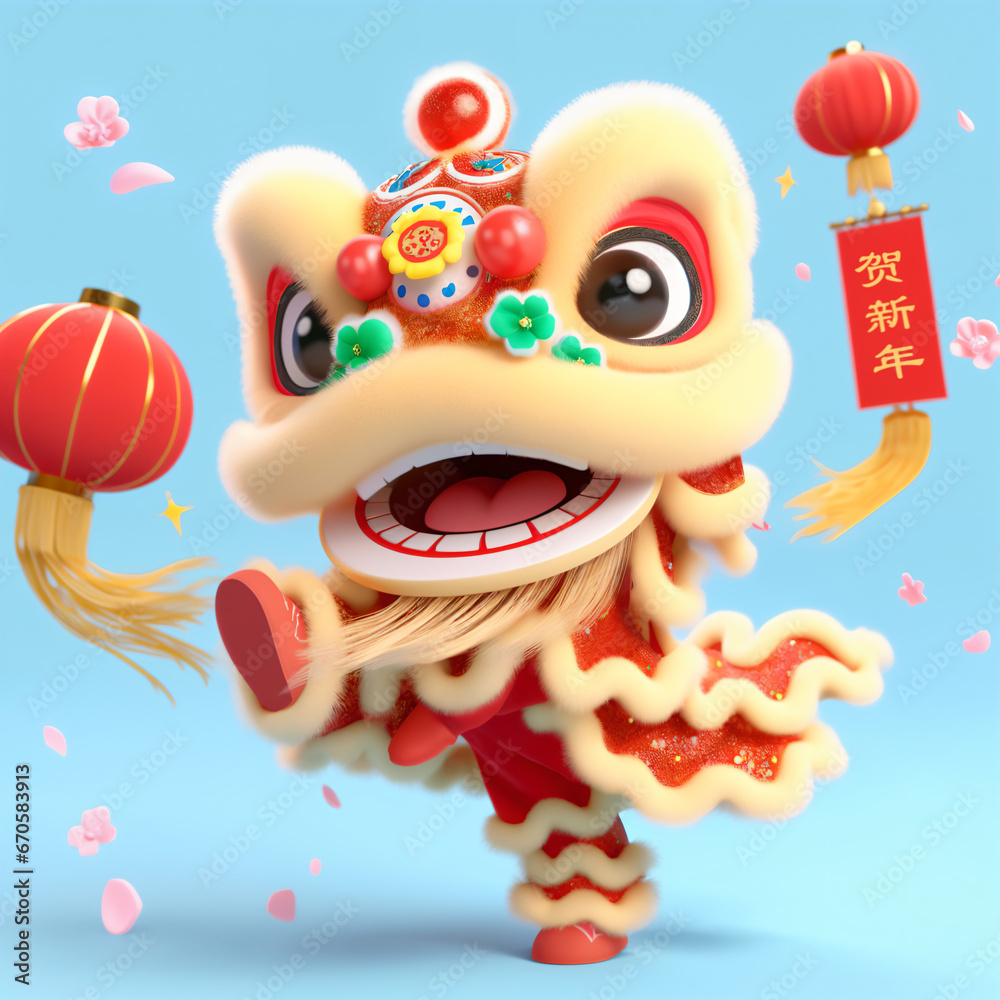 Cute lion dance, Chinese traditional lion dance performance, New Year ...