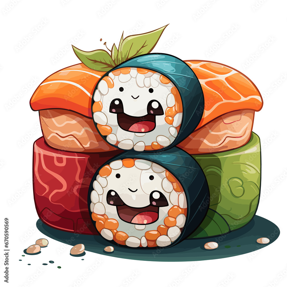 Cute Sushi Roll , Cartoon , Illustration, Cartoon PNG Stock ...