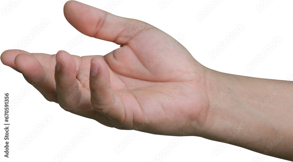 Asian hand motions made by a man isolated on a white backdrop. Grasp ...