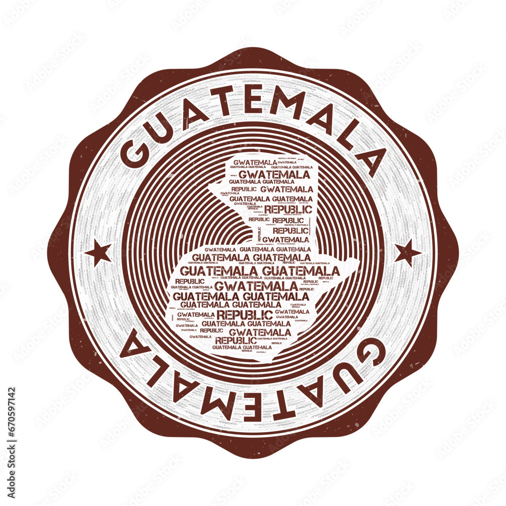 Guatemala seal. Country round logo with shape of Guatemala and country ...