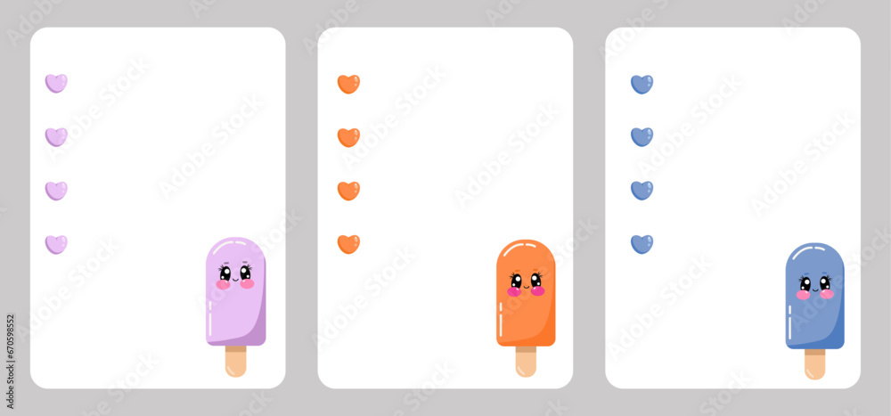 Printable notes template in vector with cute kawaii ice cream ...