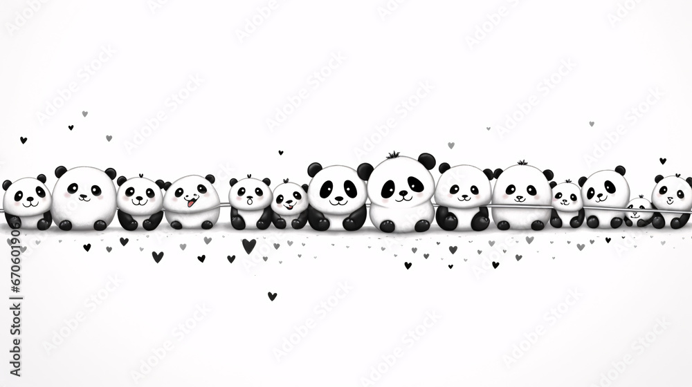Playful Black and White Pandas with Stars and Hearts with Clear Lines ...