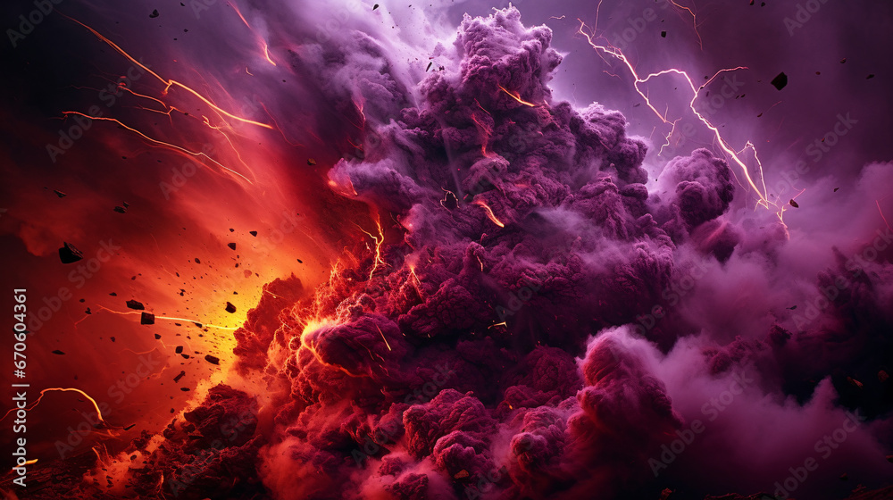 Magical volcanic eruption is the expulsion of colorful mist gases and ...