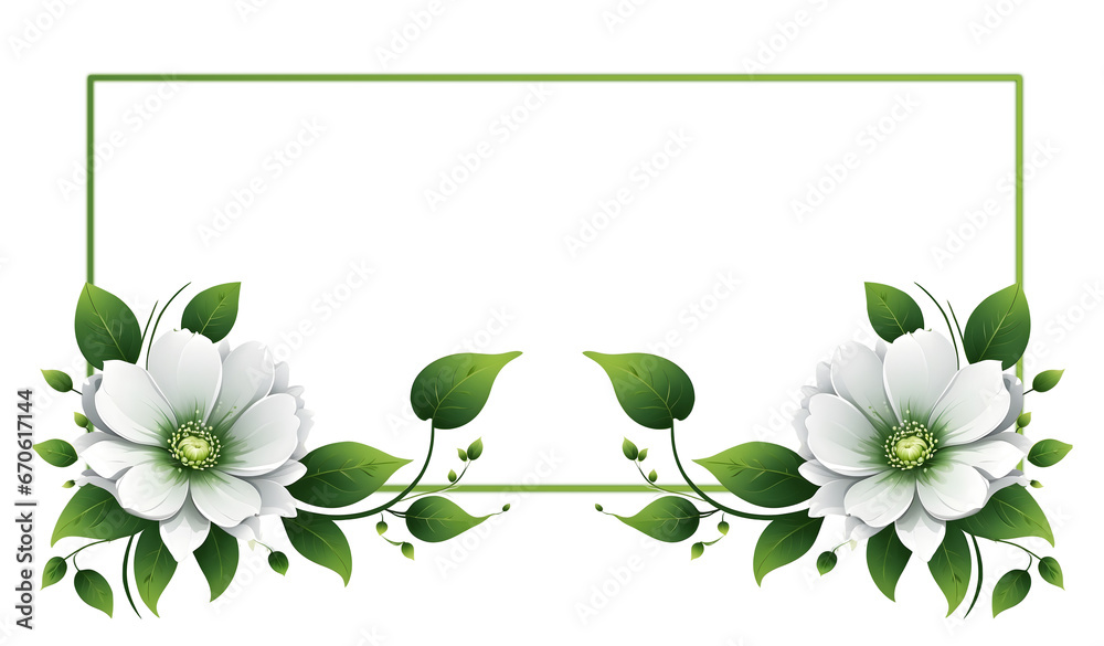 green flower frame design on transparent background Stock Illustration ...