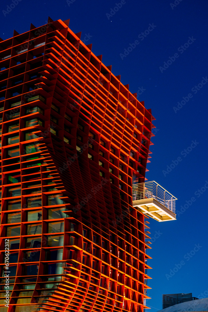 Night Photography of the Waffle Building made of a steel and glass grid ...