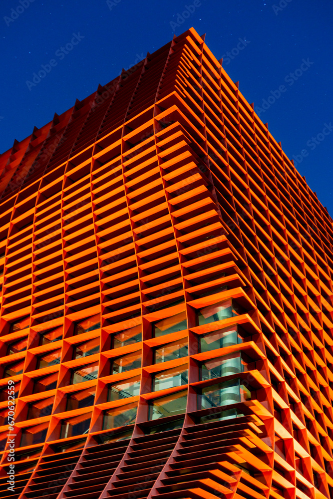 Night Photography of the Waffle Building made of a steel and glass grid ...